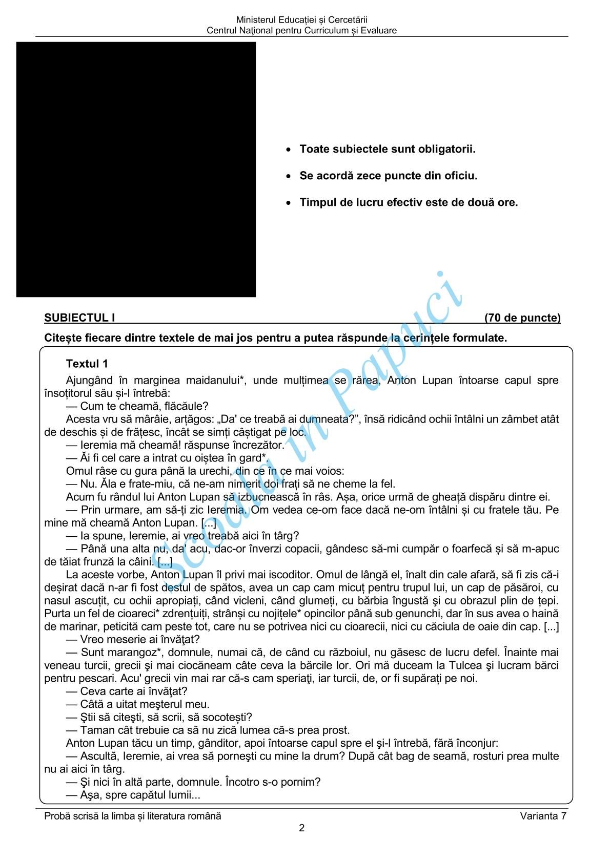 Evaluarea Națională 2025 - Limba și literatura română - subiectul și ...